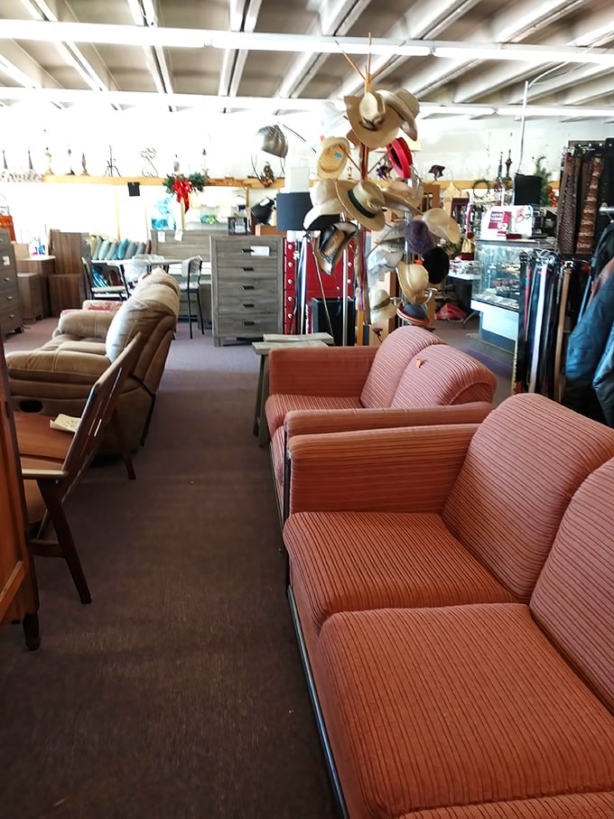 These couches have stories to tell—the coral striped one looks like it hosted many a 1970s cocktail party discussion.