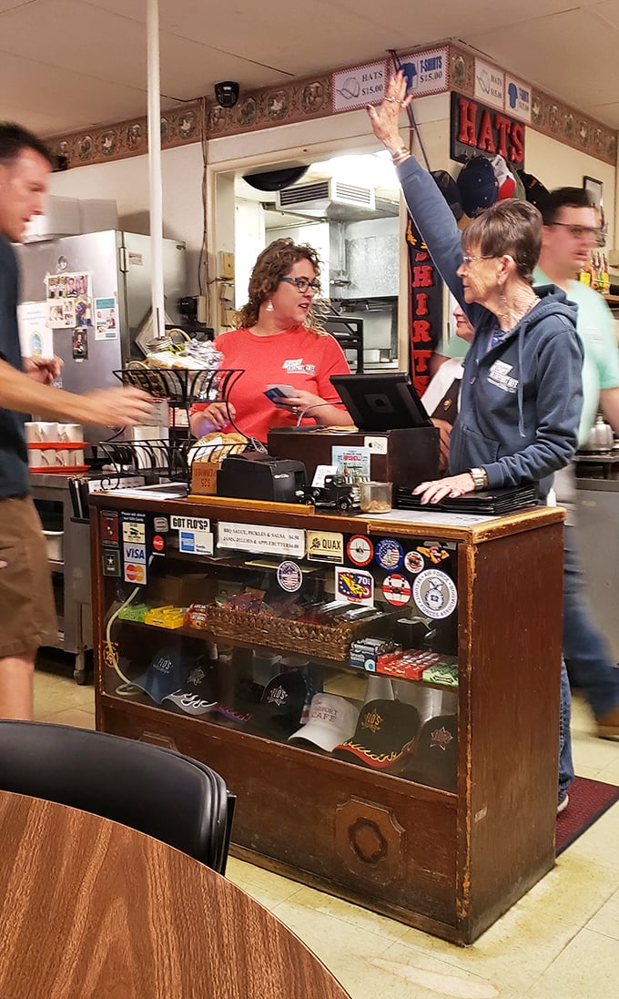 Where magic happens – the counter at Flo's is command central for coffee refills, friendly banter, and the occasional miracle.