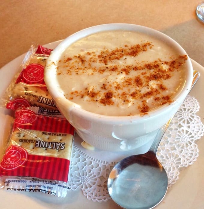 Cream of crab soup with a dusting of Old Bay – Maryland's liquid gold. Each spoonful warms you from the inside out.