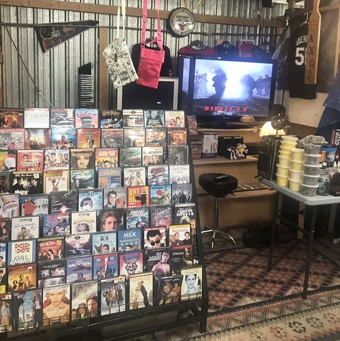 A DVD wall that's like Netflix before streaming—minus the monthly subscription and "are you still watching?" judgment.
