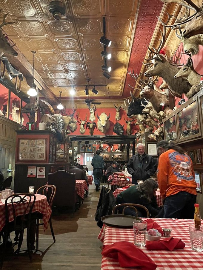 The bar area feels like the saloon from every Western you've ever seen, minus the gunfights. The spirits selection, however, is thoroughly modern.