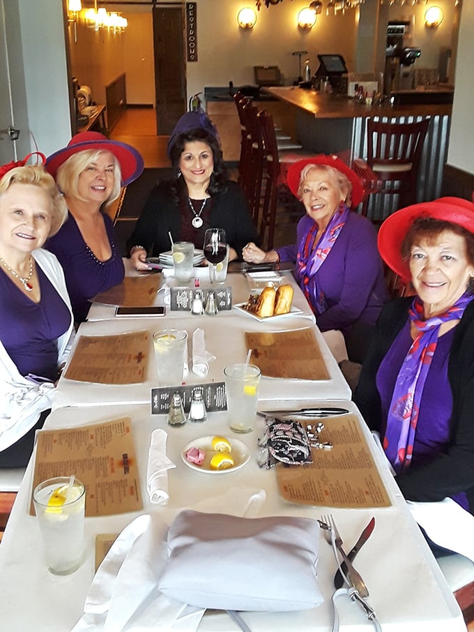 The restaurant attracts a lively crowd who understand that good food is best enjoyed with good company and colorful hats.