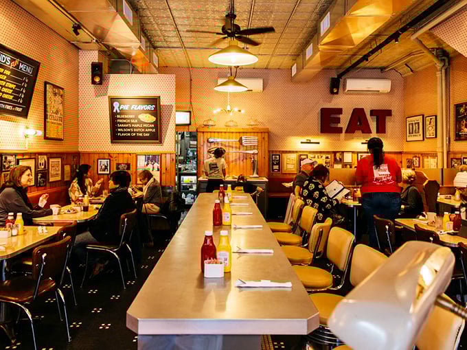 The commanding "EAT" sign isn't just decor—it's the simplest, most honest mission statement any restaurant could have.