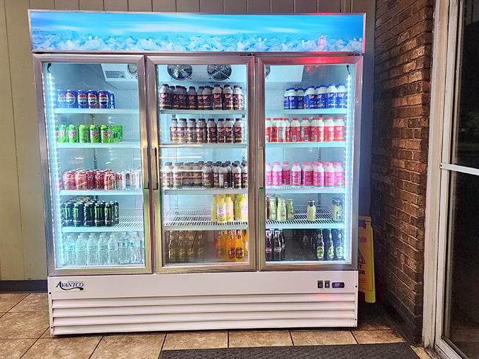 The drink cooler stands ready to provide the perfect beverage companion for your donut adventure—because greatness deserves proper hydration.