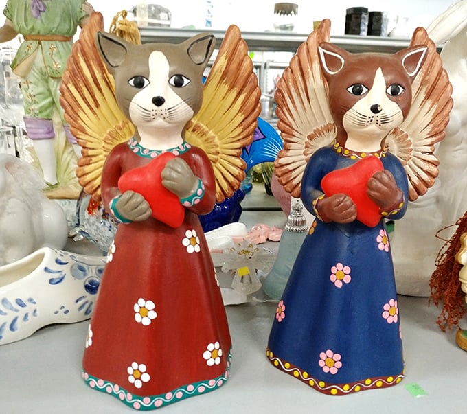 These whimsical angel cats clutching red hearts bring Southwestern charm to any shelf desperately needing personality and color.
