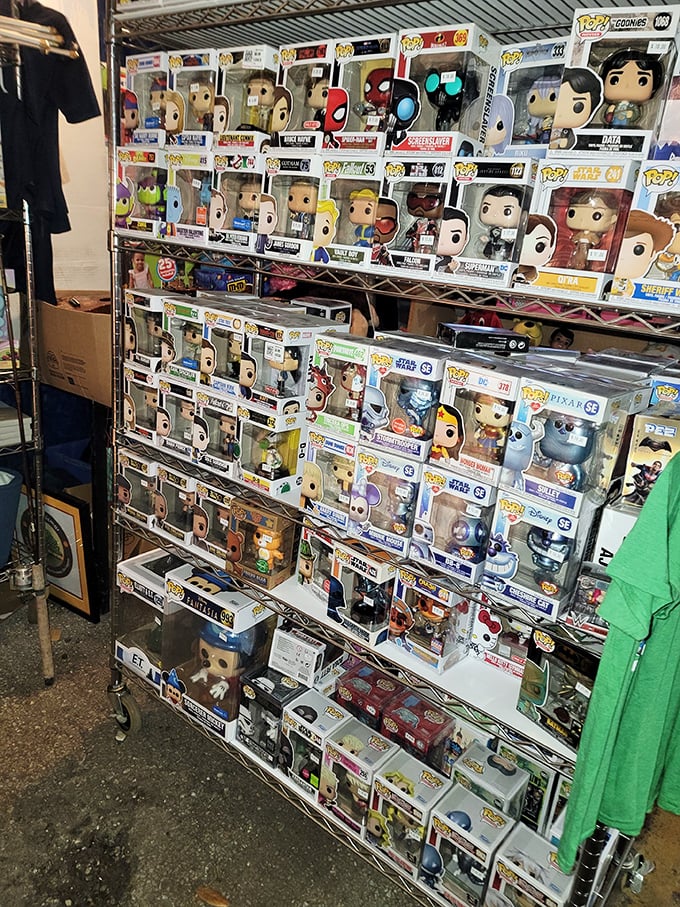The Funko Pop wall—where childhood nostalgia meets adult collecting habits, and "just one more" becomes your weekend mantra.