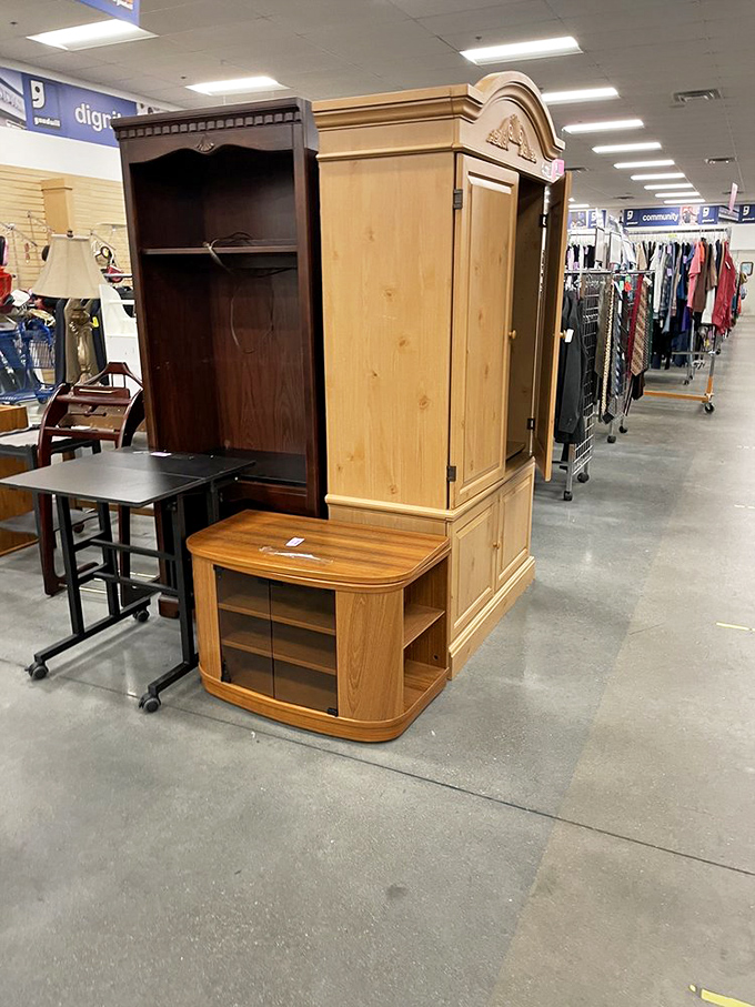 Solid furniture pieces waiting patiently for someone with vision and maybe a can of paint to appreciate their potential.