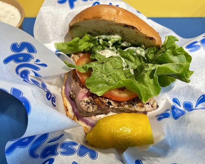 A sandwich that makes you want to write thank-you notes to the ocean—fresh fish, crisp lettuce, and just enough sauce to make magic happen.