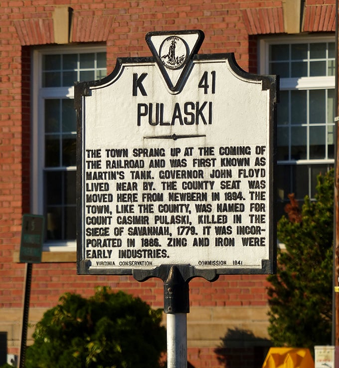 History buffs rejoice! This marker reveals Pulaski's origins as "Martin's Tank" before becoming the county seat—proving even towns get interesting rebranding.