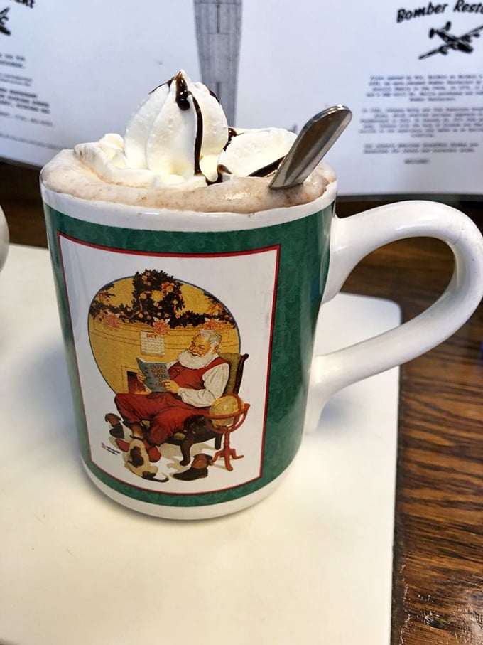 Hot chocolate topped with whipped cream – the adult version of childhood comfort in a mug.