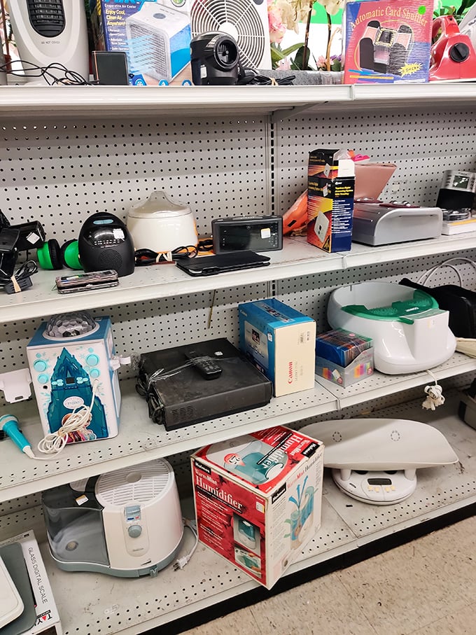 The electronics section—where yesterday's gadgets await new purpose. That humidifier might be exactly what your dry winter bedroom needs.
