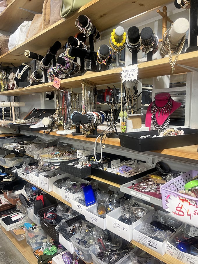 Jewelry displays that make magpies of us all. Bracelets, necklaces, and baubles—someone else's past fashion statement becomes your signature piece.