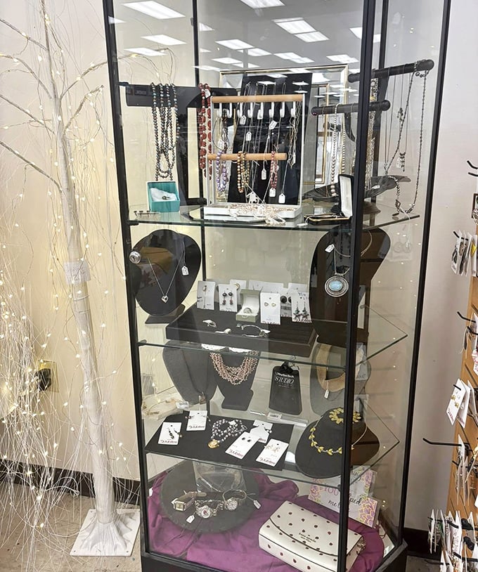 The jewelry case gleams with potential statement pieces—because sometimes your outfit needs to speak a little louder.