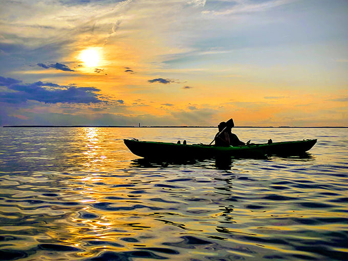 Sunset kayaking: where exercise meets magic hour. The perfect blend of cardio and contemplation on Lake Erie's golden waters.
