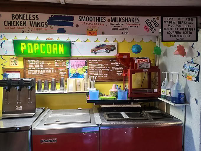 Popcorn machines stand ready for action – the unsung heroes behind every great drive-in movie experience.