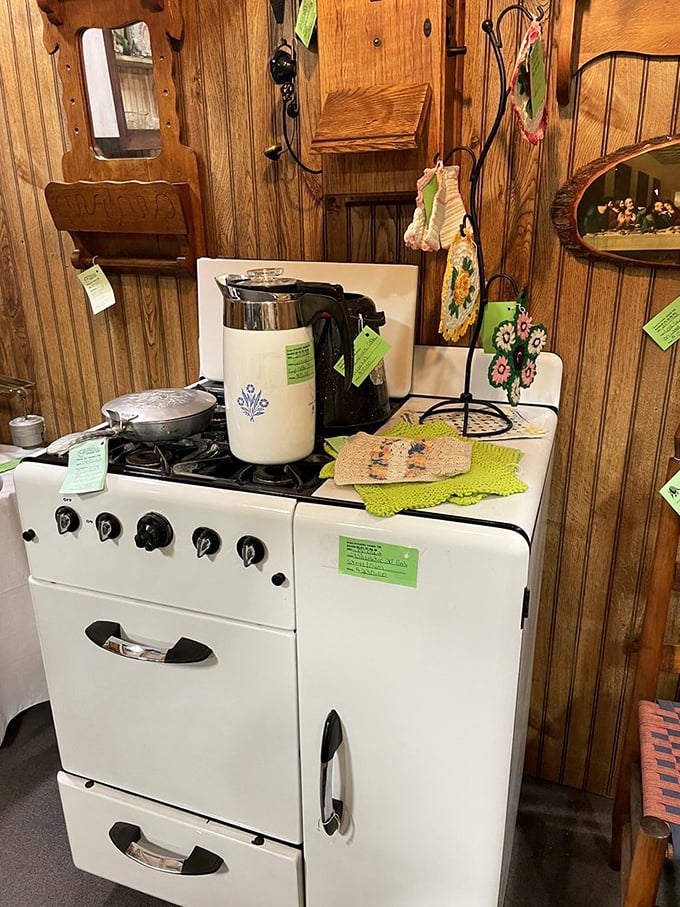 That vintage stove isn't just kitchen equipment—it's a portal to Sunday mornings with pancakes and bacon sizzling away.