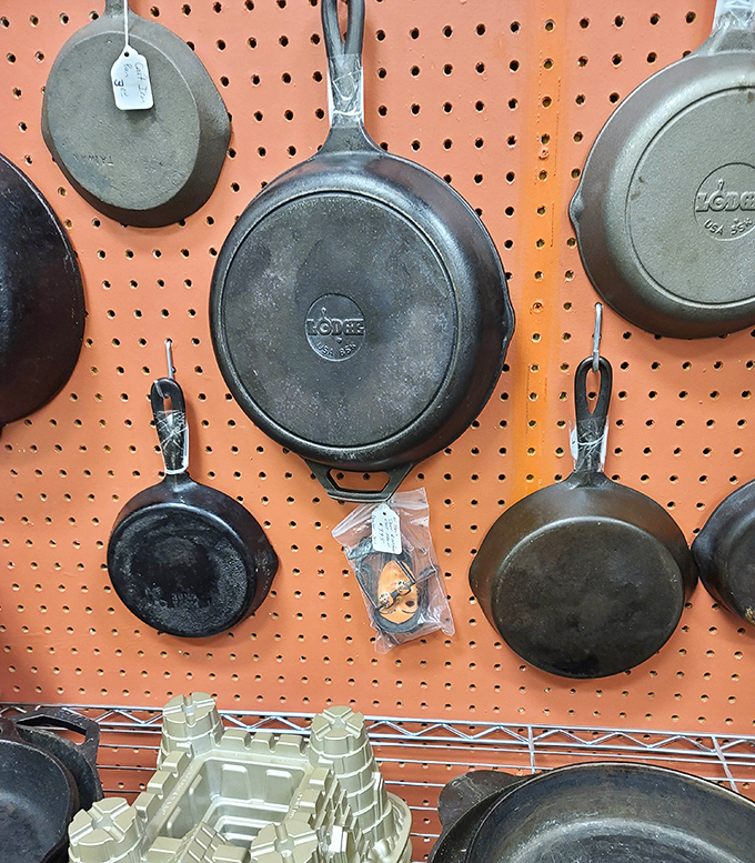 Cast iron heaven! These seasoned beauties have cooked thousands of meals and are ready for thousands more – unlike those flimsy pans at the mall.