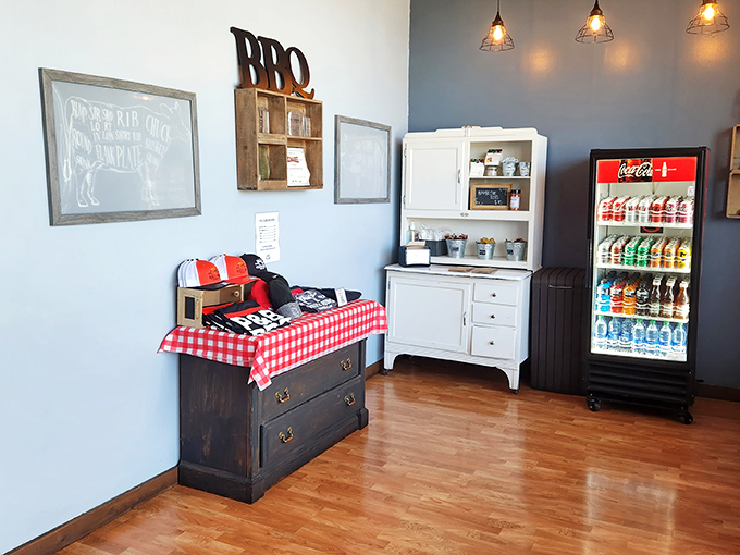 The merchandise corner—because after tasting their barbecue, you'll want to take home a t-shirt as evidence of your discovery.
