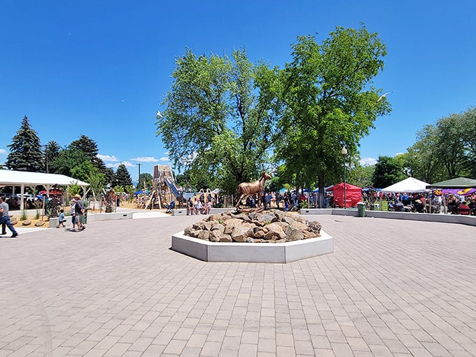 The county park plaza transforms from quiet gathering space to bustling community hub during events, proving small towns know how to throw a party.