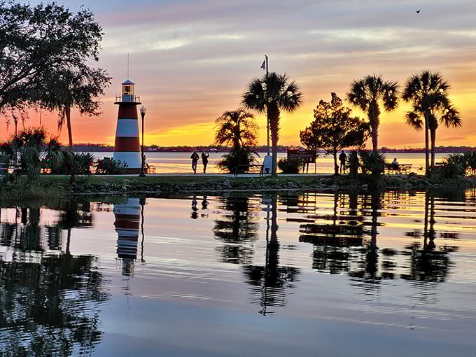 Sunsets at Mount Dora's lighthouse transform Lake Dora into a painter's palette of oranges and purples—nature's nightly masterpiece that no camera truly captures.