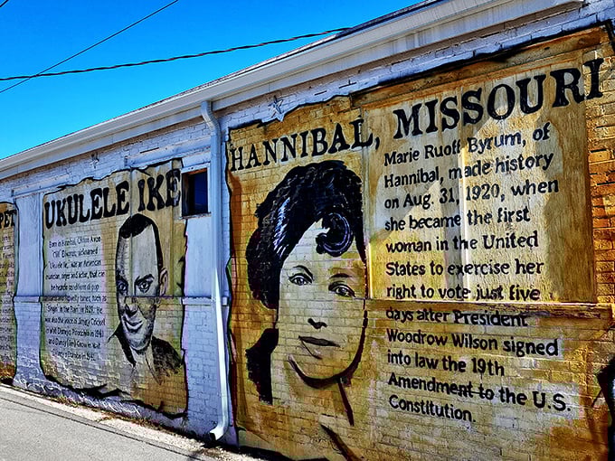 This mural celebrates Hannibal's claim to fame beyond Twain – where Marie Byrum made history as the first woman to vote after the 19th Amendment.