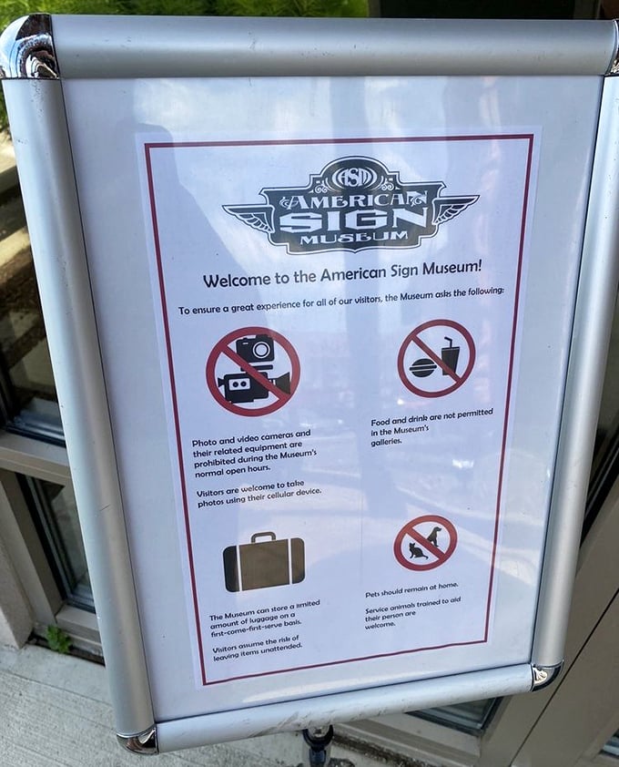 Even the "no" signs at this museum have personality—ironic that a sign museum would prohibit cameras, isn't it?