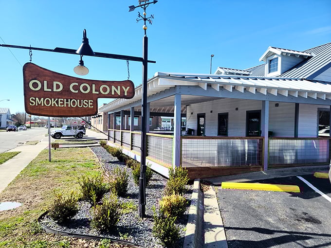 Old Colony Smokehouse doesn't need fancy frills—just the promise of slow-cooked perfection that makes vegetarians question their life choices.