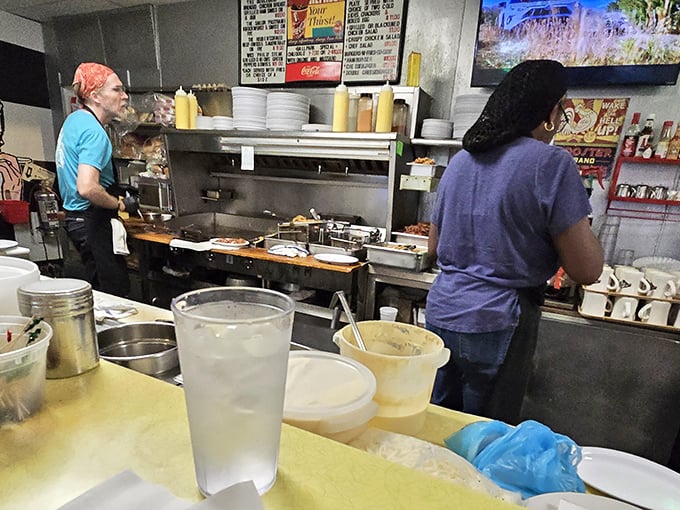 Open kitchen design means you can watch the masters at work, transforming simple ingredients into legendary hash browns daily.