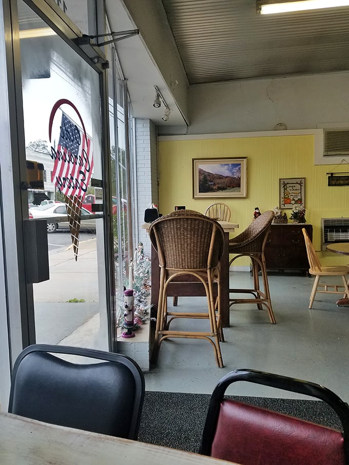 Sunlight streams through windows framing wicker chairs and yellow walls – a tableau of small-town dining that feels increasingly precious in our chain-restaurant world.