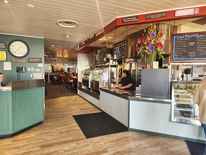 The counter service area—where breakfast dreams are born and coffee cups never reach empty before being magically refilled.
