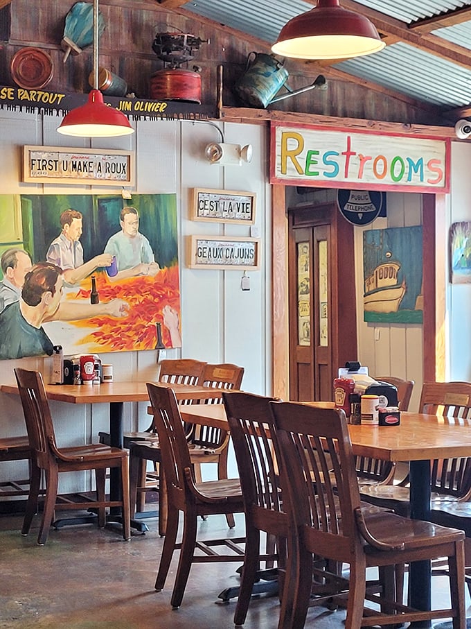 Wall art that tells you everything you need to know: "First U Make A Roux"—the eleven-word poem that defines Cajun cooking.