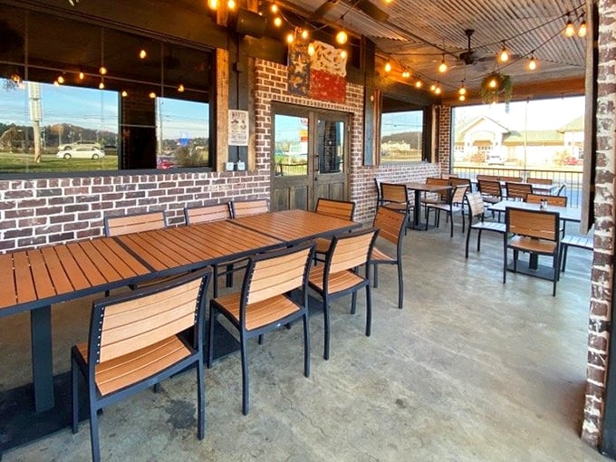 The outdoor patio offers fresh air dining without sacrificing style—perfect for those evenings when the Tennessee weather decides to behave itself.