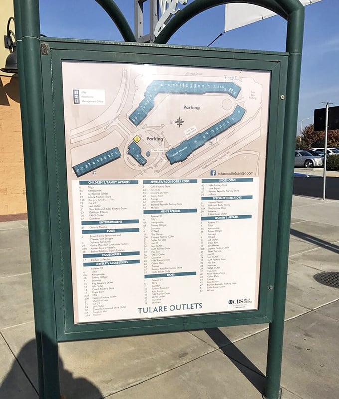 The mall directory—your treasure map to savings. Study it like you're planning a heist, except everything you take is legally yours.