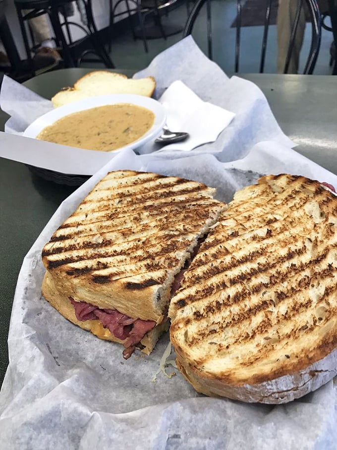 This grilled pastrami sandwich isn't just lunch; it's an edible work of art with perfect grill marks that deserve gallery space.