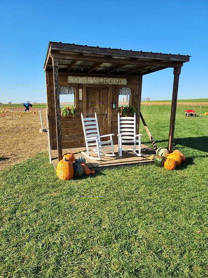 "Rockin' Away at Cherry Crest"—a porch that invites you to sit a spell and contemplate how rocking chairs remain technology's most perfect invention.