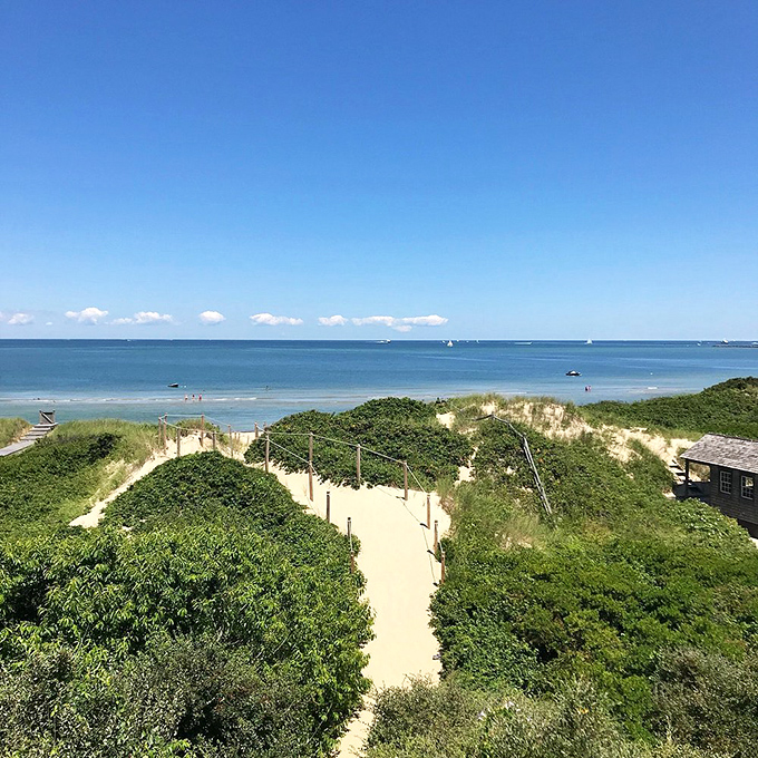 A pathway to serenity where the only difficult decision is whether to turn left toward the waves or right toward more beach.