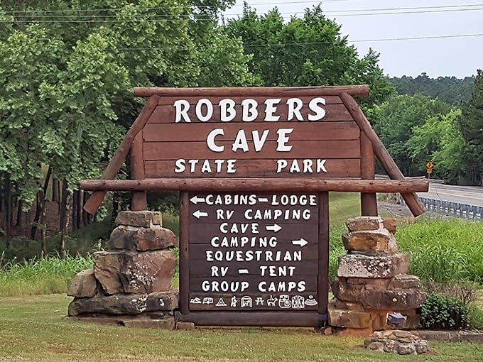 The entrance sign doesn't just welcome you—it presents a menu of outdoor adventures more satisfying than any five-star restaurant.