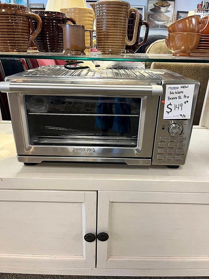 This stainless steel NuWave toaster oven isn't just kitchen equipment—it's a time machine waiting to reheat yesterday's pizza into tomorrow's breakfast revelation.