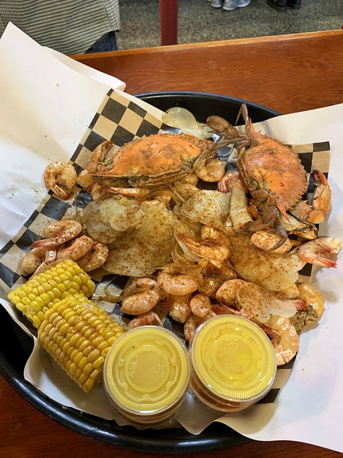A seafood boil tray that's basically a Chesapeake Bay greatest hits album on one platter.