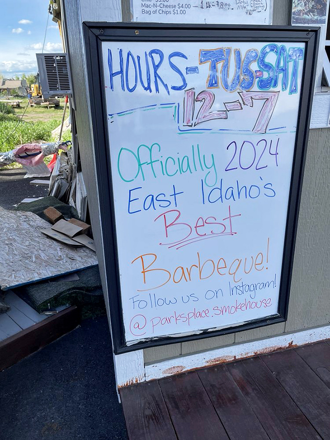 The sign says it all – East Idaho's Best Barbecue isn't just a claim, it's a promise kept with every plate served Tuesday through Saturday.