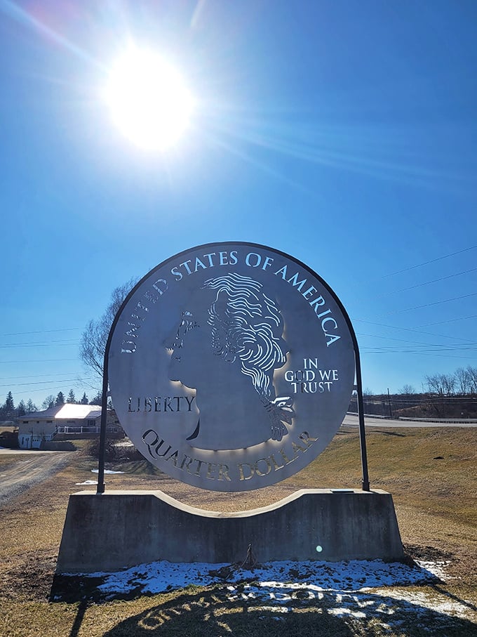 Sunshine creates a heavenly spotlight on this roadside attraction. Even the sky seems to recognize its significance.