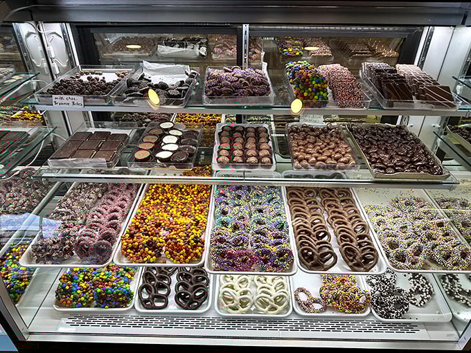 Chocolate paradise found! This display case is what dreams are made of—specifically, the dreams you have after watching too many baking shows.