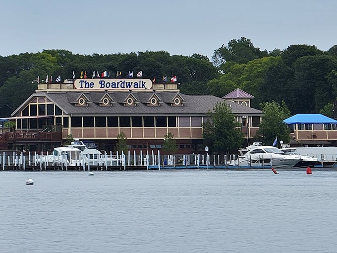The Boardwalk restaurant offers waterfront dining just minutes from Oak Point—because all that nature appreciation works up an appetite!