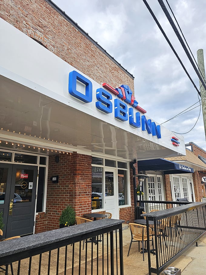 Ossbunn's bold blue sign signals a modern twist in this historic town—a place where tradition and contemporary tastes find delicious common ground.