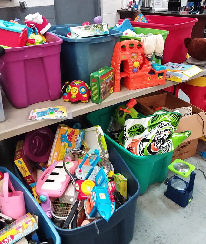 Toy heaven for budget-conscious parents and grandparents – colorful bins overflow with gently-used playthings at fraction-of-retail prices.