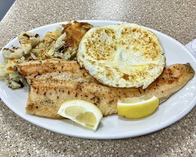 Trout and eggs – the breakfast combo that proves Las Vegas isn't just about excess. Sometimes simple ingredients, perfectly prepared, win the day.