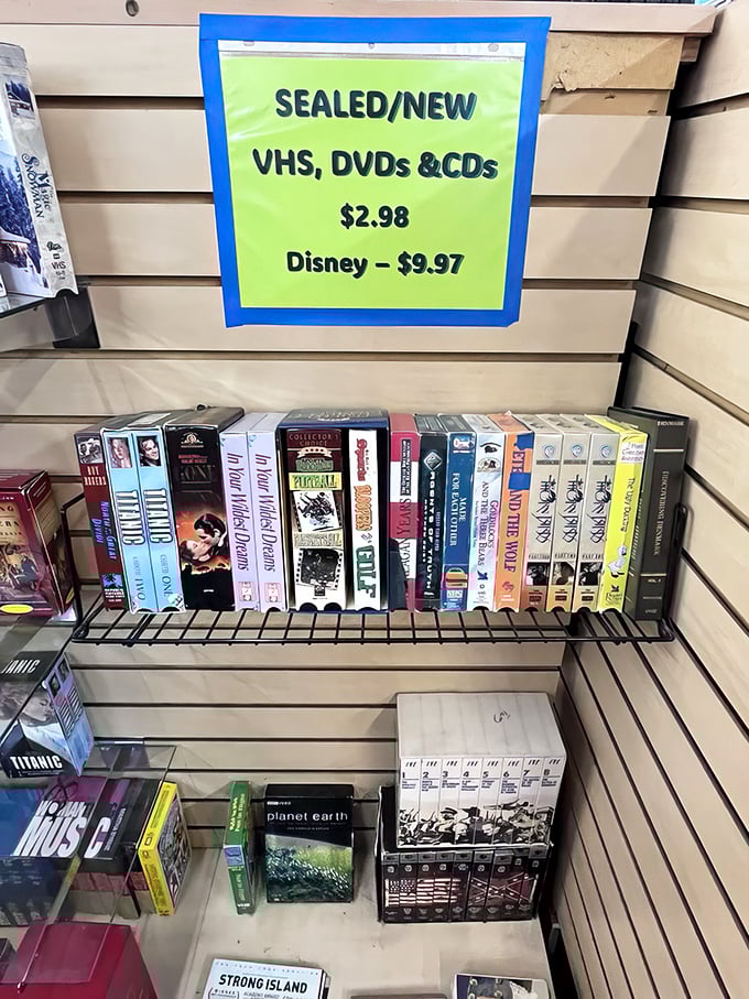 Media nostalgia at budget-friendly prices - Disney VHS tapes that survived countless viewings now await their next family movie night.