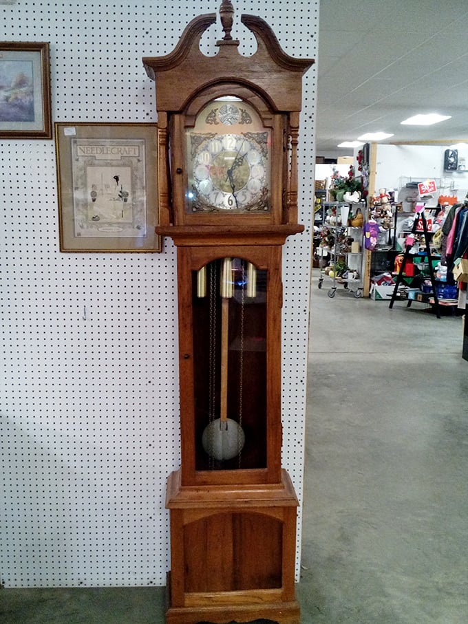 This grandfather clock doesn't just tell time—it tells stories, marking hours with the same dignified bonging that echoed through someone's hallway for generations.