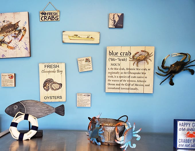 The wall art serves as both decoration and education—a visual love letter to the Chesapeake Bay's most celebrated residents.