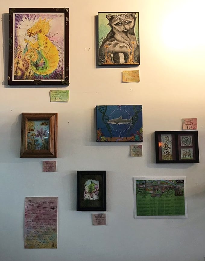 Local artwork adorns the walls—because feeding your eyes while feeding your stomach is the hallmark of a truly civilized establishment.